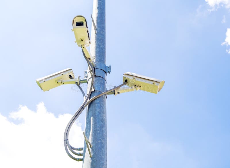 Cctv installed on the pole stock image. Image of safety - 53005839