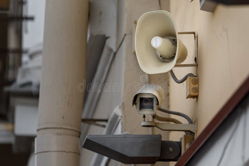 Cctv and Loudspeaker. Outdoor Surveillance and Tracking Security Camera ...