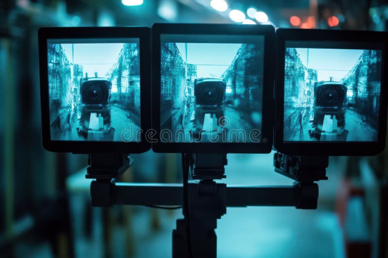 CCTV Monitor Displaying Live Security Footage from Multiple Cameras. AI ...