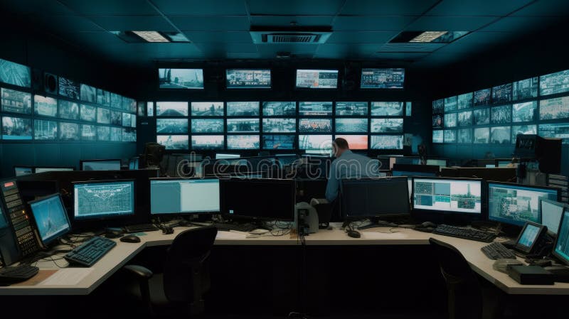 Cctv Room Showing Many Monitors. Generative AI Stock Illustration ...