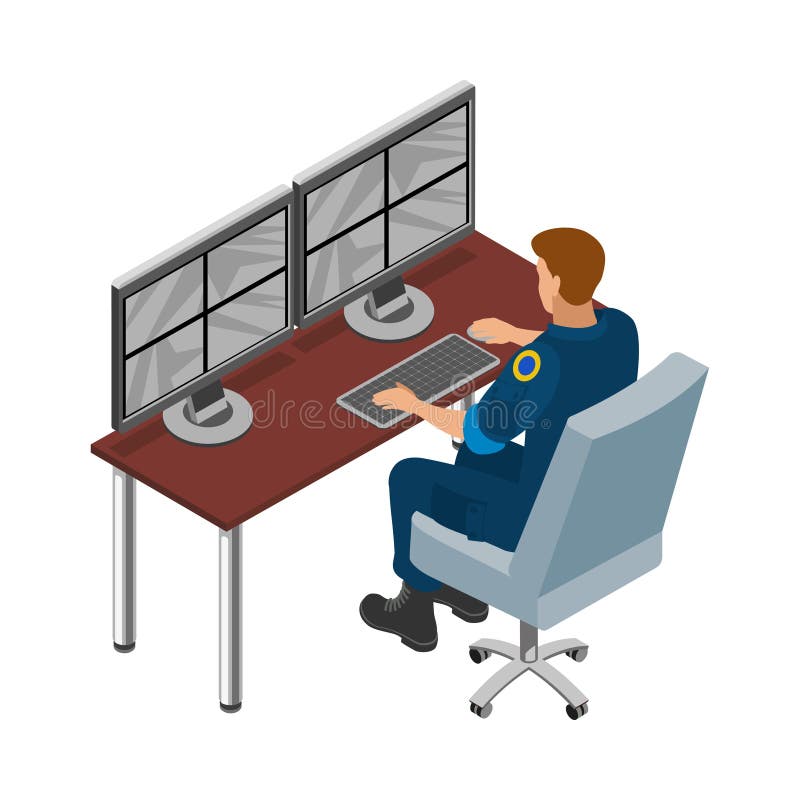 CCTV Room Worker Composition Stock Vector - Illustration of remote ...