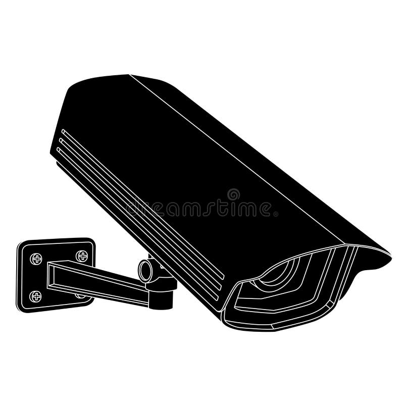 CCTV Security Camera. Black Outline Drawing Stock Vector - Illustration ...