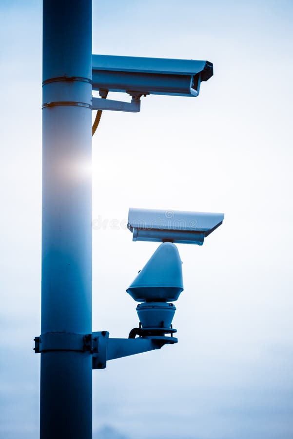 CCTV Security Camera in Blue Tone Stock Image - Image of equipment ...