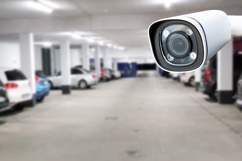 CCTV Security Camera on Blur Car Parking. Stock Photo - Image of cctv ...