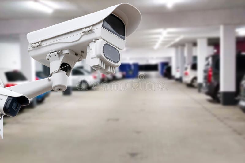 CCTV Security Camera on Blur Car Parking. Stock Photo - Image of cctv ...