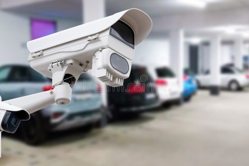 CCTV Security Camera on Blur Car Parking. Stock Photo - Image of ...
