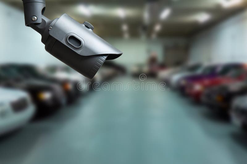 CCTV Security Camera on Blur Car Parking. Stock Photo - Image of cctv ...