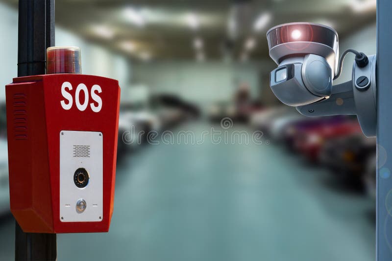 CCTV Security Camera on Blur Car Parking.Parking Security System. Stock ...