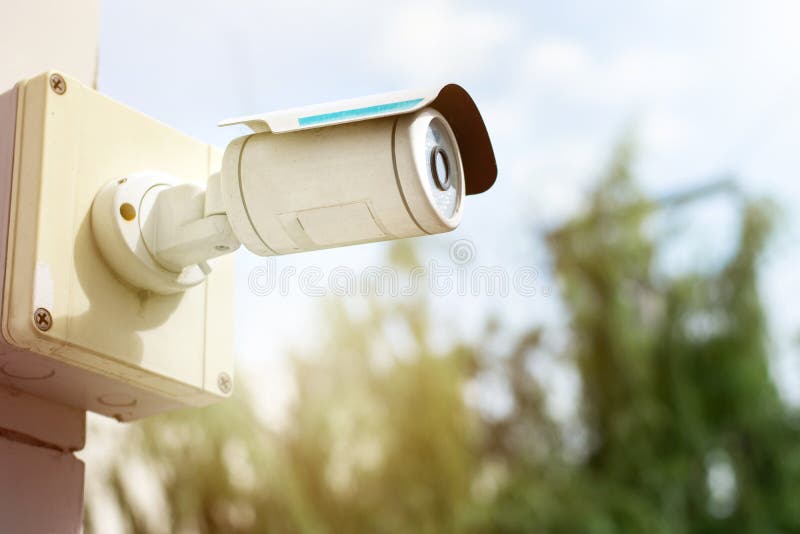 CCTV Security Camera on Building Wall Stock Photo - Image of electronic ...