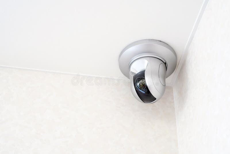 CCTV Security Camera on Ceiling Stock Photo - Image of lens, monitor ...