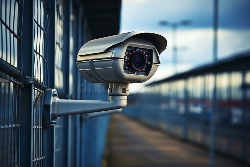 CCTV Security Camera on the City Street at Night, Security Concept ...
