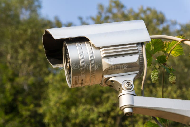 CCTV Security Camera on Garden Fence Stock Image - Image of fence ...