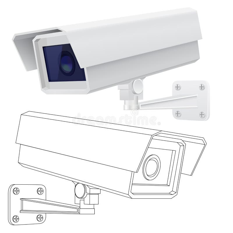 CCTV Security Camera. 3d Model and Outlinen Drawing Stock Vector ...