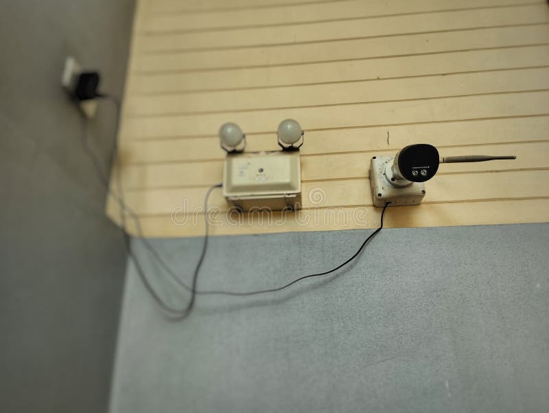 CCTV Security Camera and Emergency Light in the Building. Stock Image ...