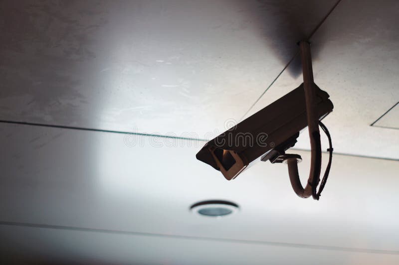 CCTV Security Camera Installed on Aluminum Ceiling Stock Photo - Image ...