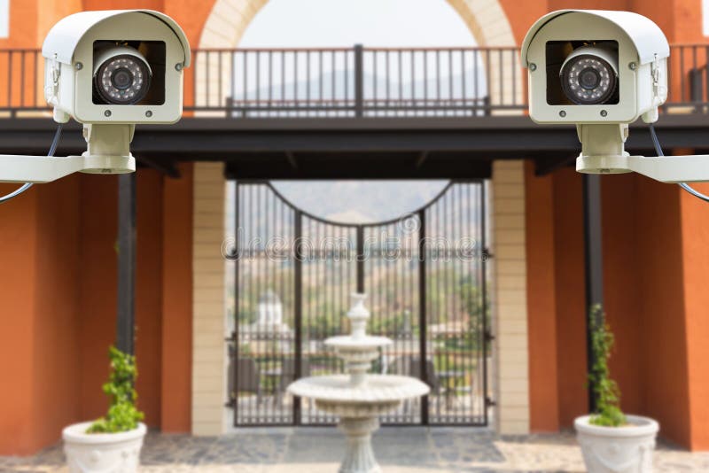 CCTV Security Camera Operating on Big Wall Classic Castle. Stock Photo ...