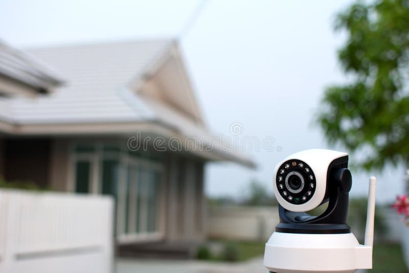 The CCTV Security Camera Operating in Home. Stock Image - Image of roof ...