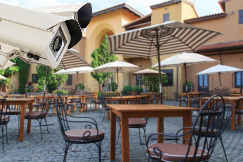 The CCTV Security Camera Operating in Cashier Restaurant Blur Ba Stock ...