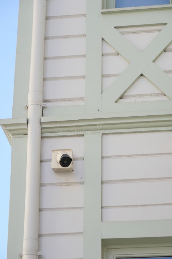 CCTV Security Camera Operating on Wooden Building Stock Image - Image ...