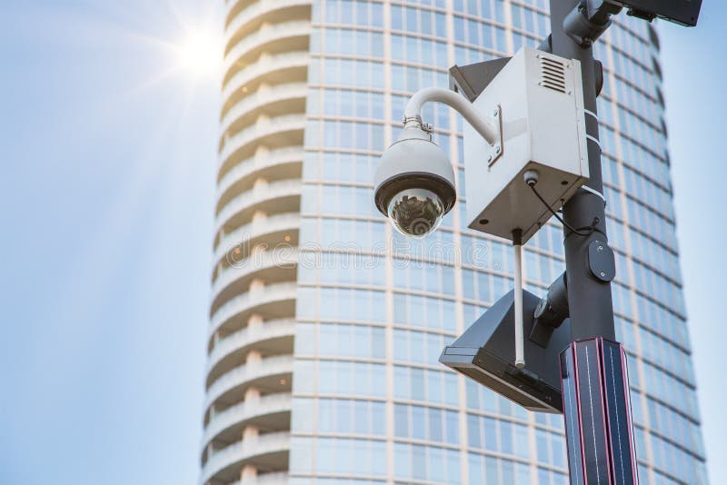 CCTV Security Camera in Public Space in Urban Area Stock Image - Image ...