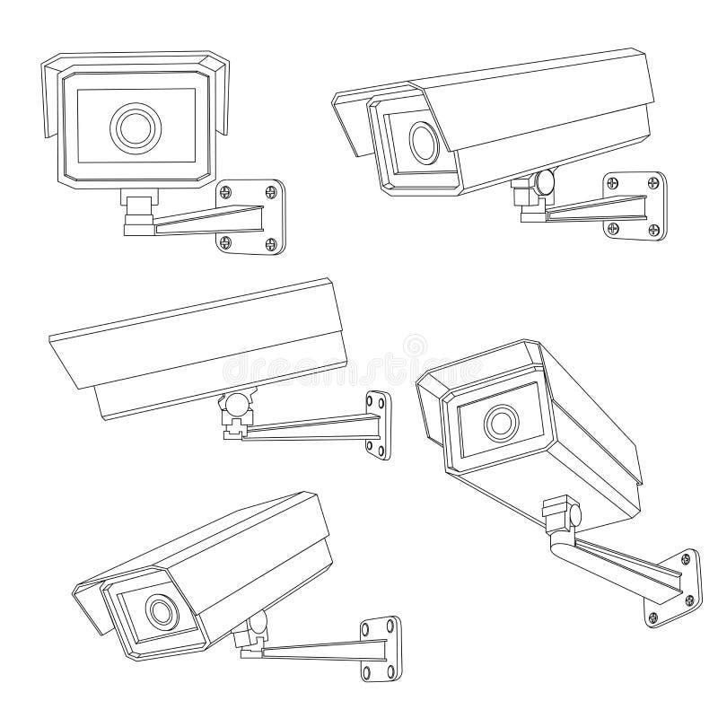 CCTV Security Camera Set. Outline Vector Illustration Stock Vector ...