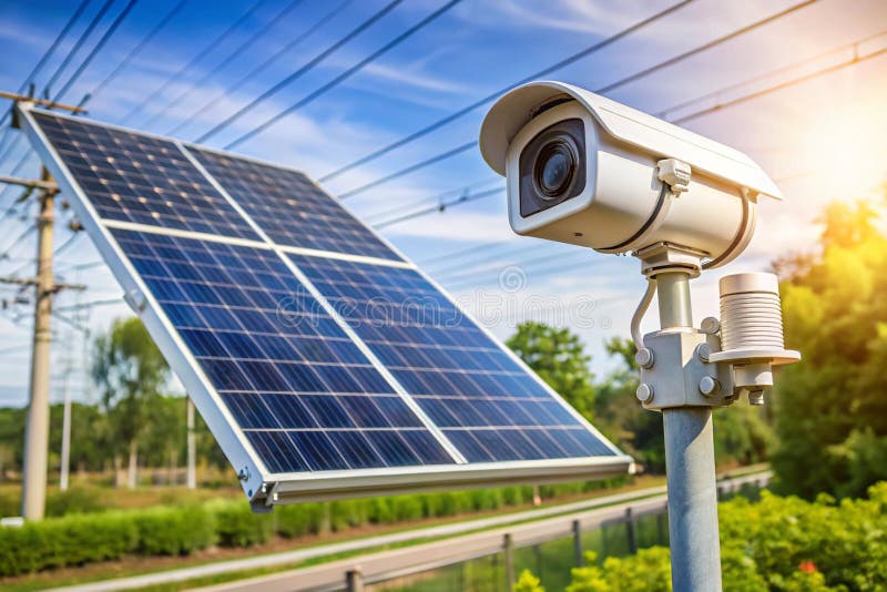 "CCTV Security Camera with Solar Panel on Clean Energy Electric Pole ...