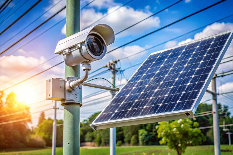 "CCTV Security Camera with Solar Panel on Clean Energy Electric Pole ...