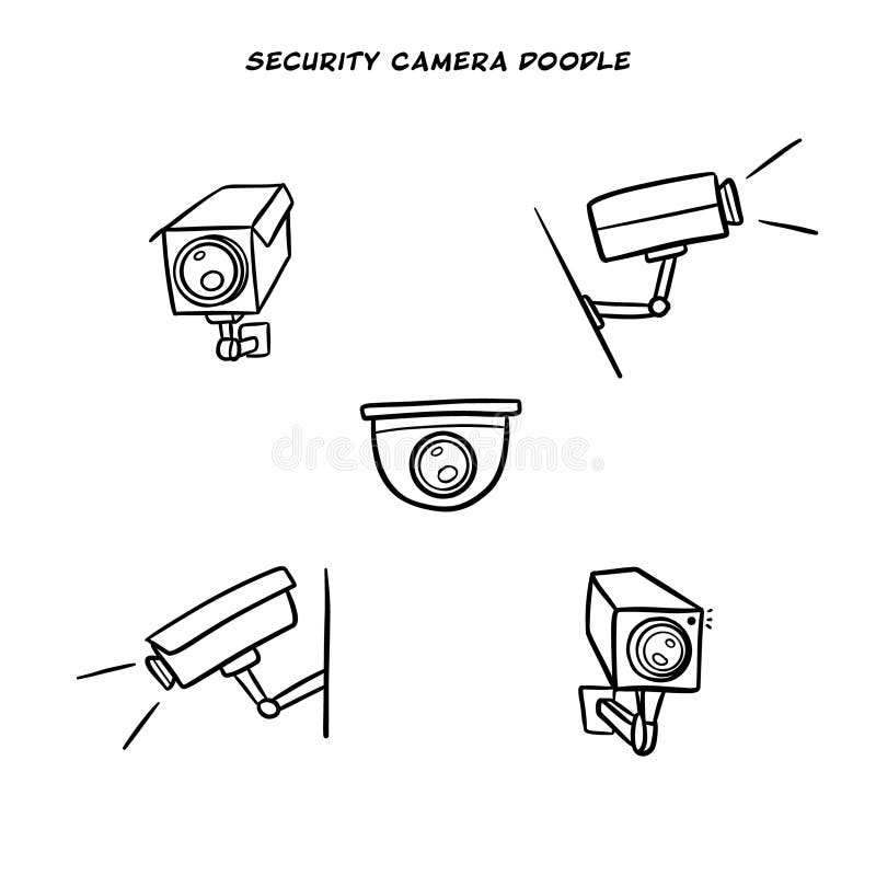 Cctv Security Camera Surveillance Doodle Hand Drawn Illustration ...
