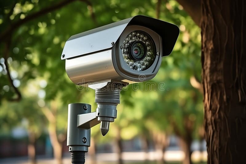CCTV Security Camera or Surveillance System in the Park with Nature ...