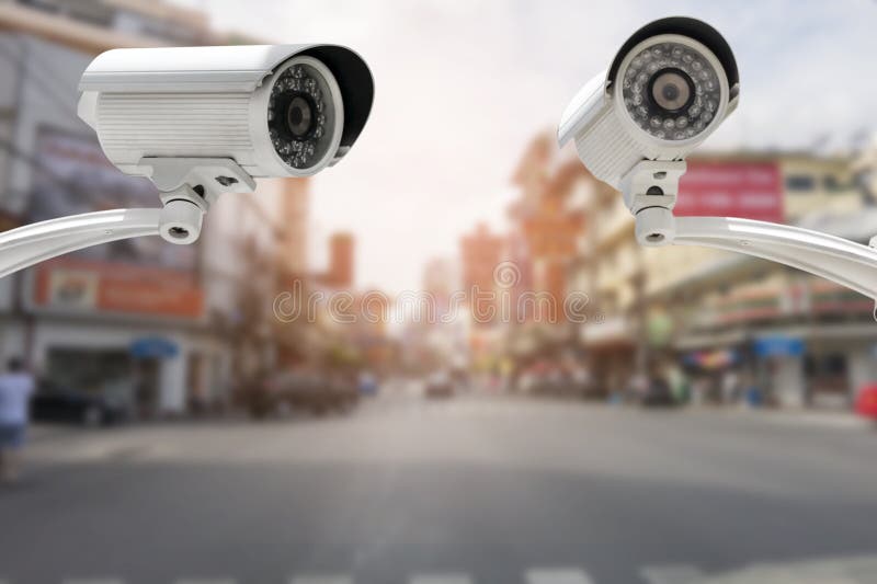 CCTV Security Camera on Traffic Road and Urban Scene Stock Image ...