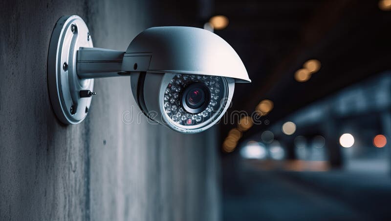 CCTV Security Camera on Wall at Night. Security and Safety Concept ...