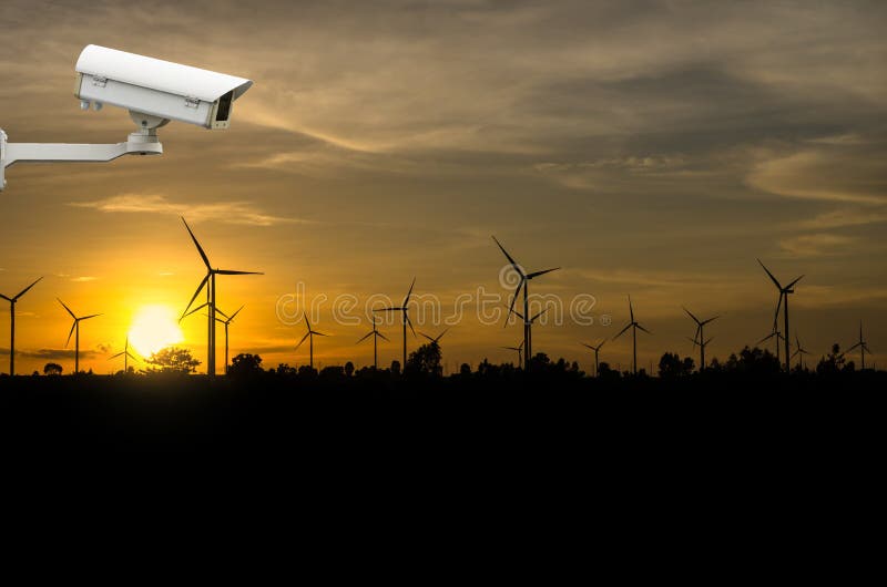 CCTV Security Camera with Wind Turbine Power Generator Stock Image ...