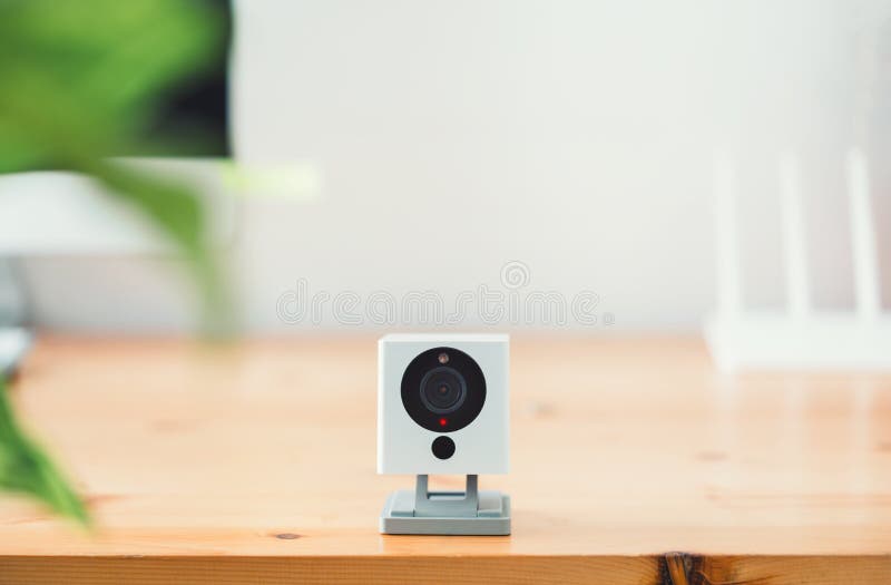 Security Camera on Wood Table. IP Camera Stock Photo - Image of ...