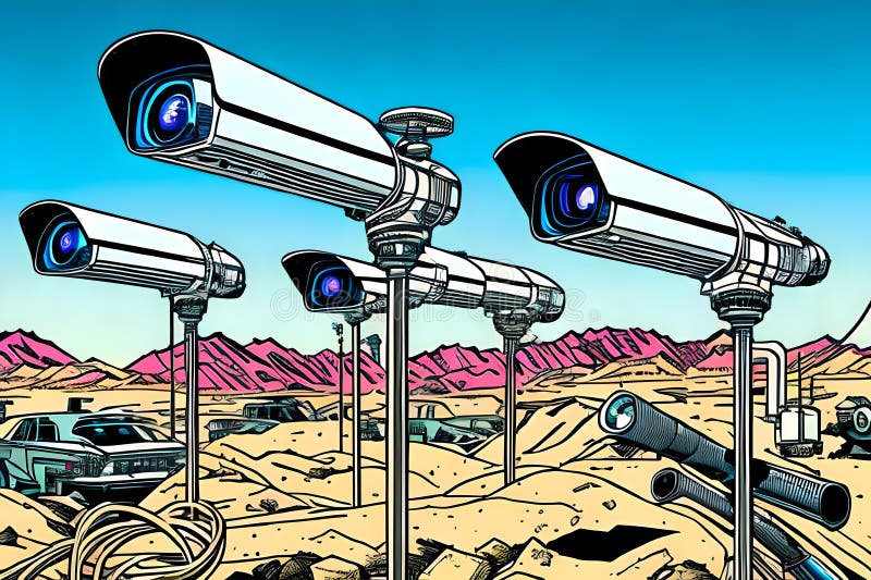CCTV Security Cameras in the Desert Stock Illustration - Illustration ...