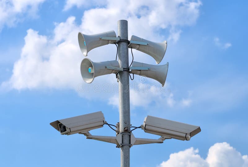 CCTV Security Cameras and Loudspeakers Stock Image - Image of alert ...