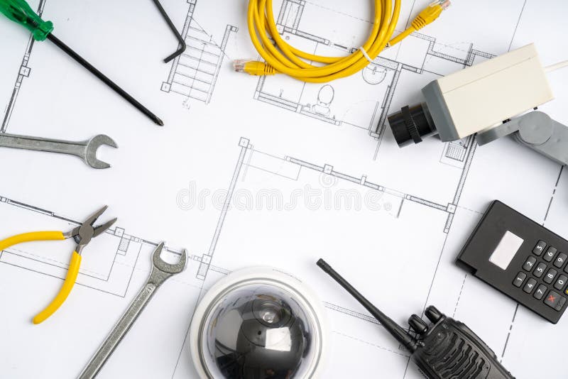 CCTV Security Online Camera with House Plan Stock Photo - Image of ...