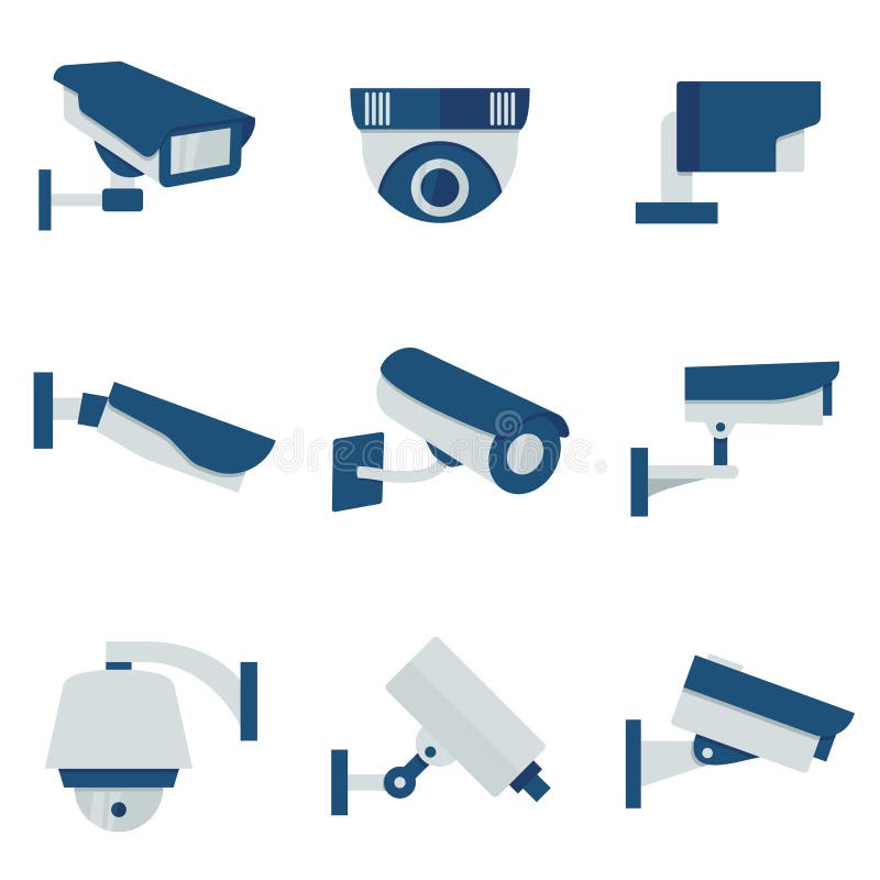Security Camera, CCTV Vector Flat Icons Set Stock Vector - Illustration ...