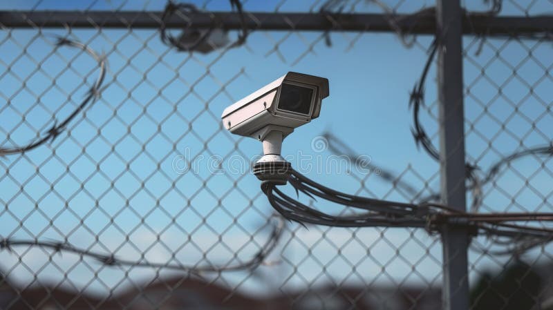 CCTV Secutity Cameras System and Barbed Wire Fence. Privacy, Sec Stock ...