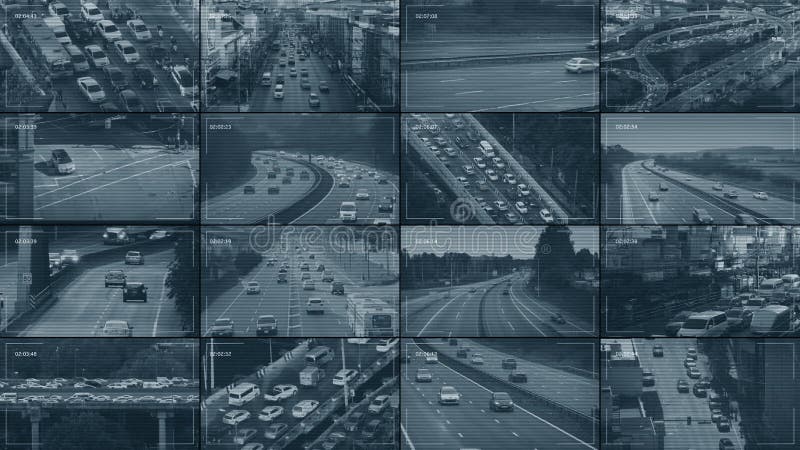CCTV Roads Splitscreen with Passing Cars Stock Footage - Video of bank ...