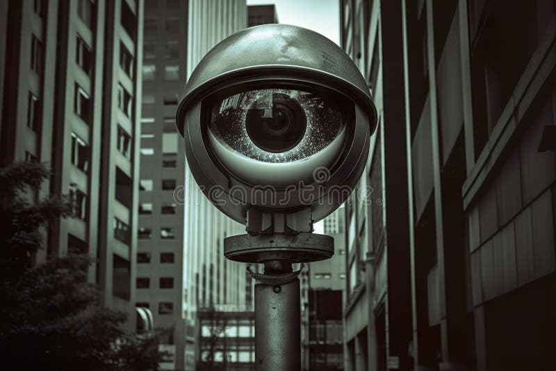 CCTV Surveillance Camera in City, Face Detection. Control Over Actions ...