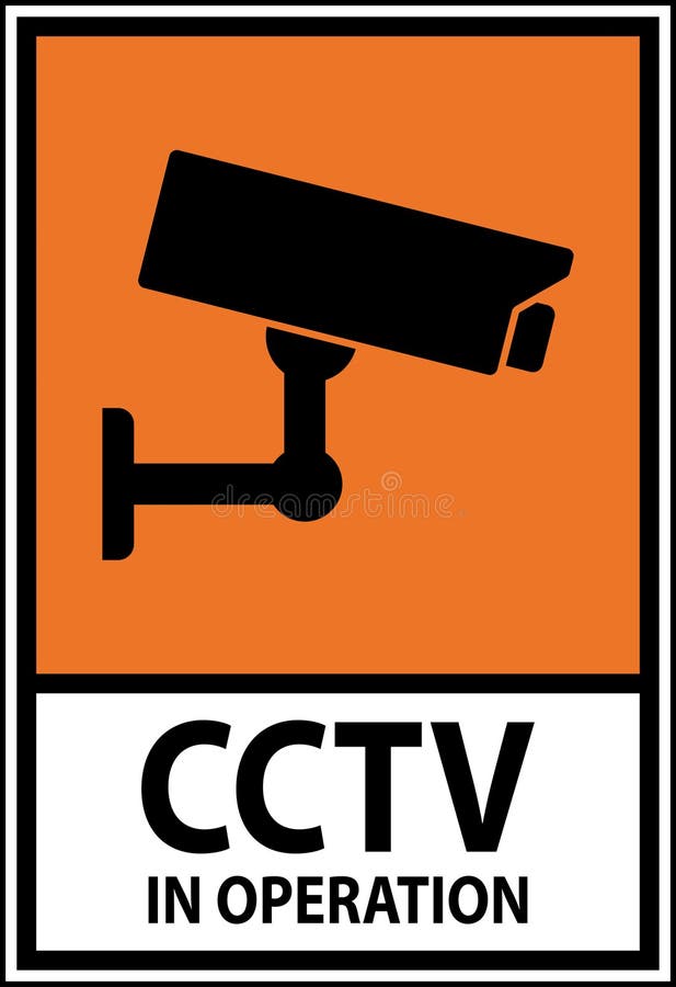 CCTV Surveillance Sign with Orange Background and Black Camera Graphic ...
