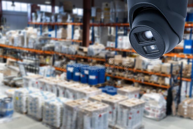 CCTV System Security in Warehouse of Factory Chemical Blur Background ...