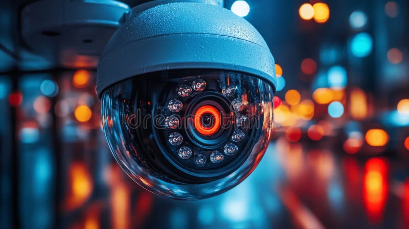 Surveillance Camera Monitors City Street Safety Crime Prevention Stock ...