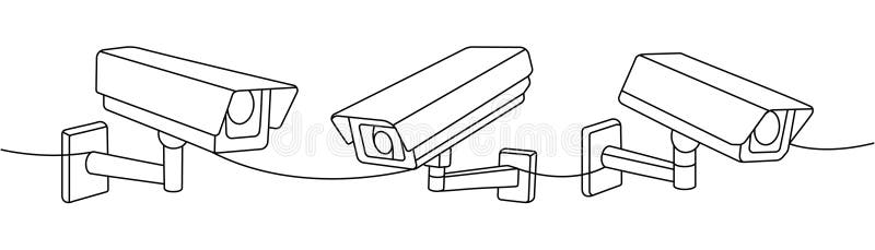 CCTV Video Cameras One Line Continuous Drawing. External Home Security ...