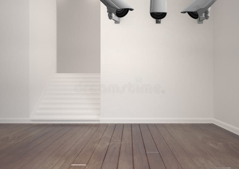 3 CCTV in the Wall in an Empty Room Stock Image - Image of white, steps ...