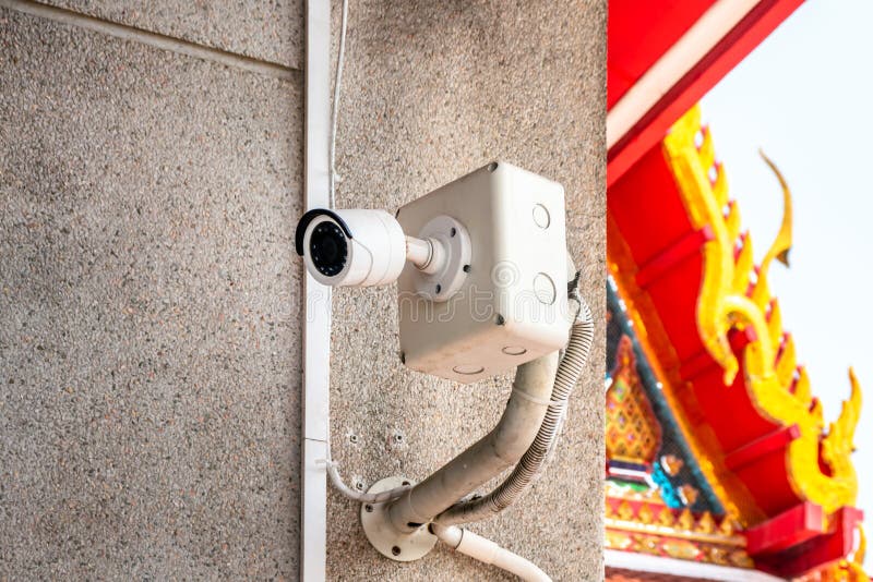 Cctv on the Wall in the Temple, Cctv Camera Installing Concept Stock ...