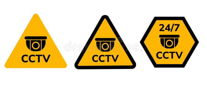 CCTV Watching Sign Surveillance Camera Under Graphic Set Yellow Sticker ...