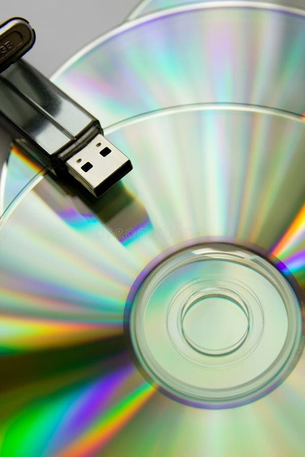Cd disks with USB flash stock image. Image of memory - 15405937