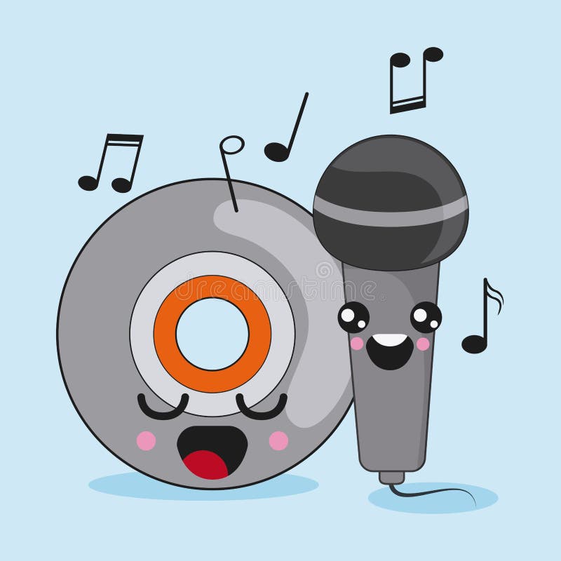 Cd and Microphone Icon. Kawaii and Technology. Vector Graphic Stock ...