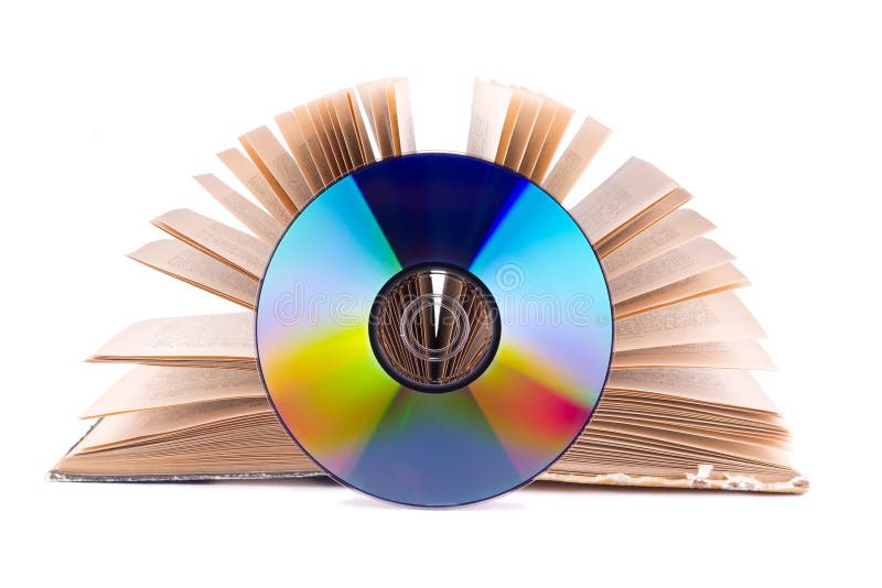 Pile of Books, Open Book, and DVD Disk Stock Image - Image of mpeg ...